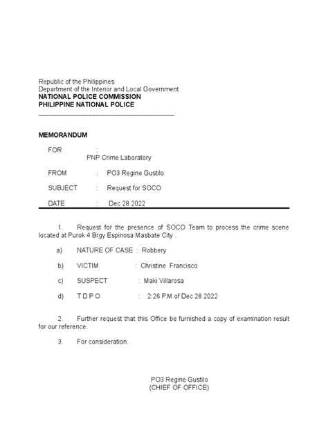 Sample Request Format For The Conduct Of Soco Pdf