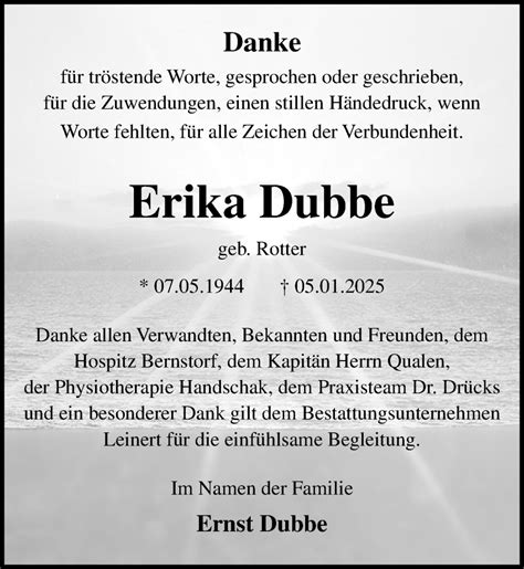 Traueranzeigen Von Erika Dubbe Trauer Anzeigen De