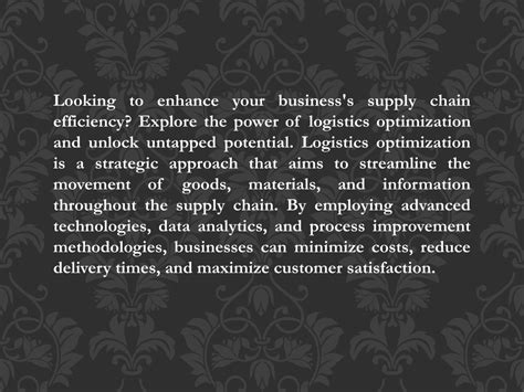 Ppt Streamlining Supply Chains Unlocking Efficiency Through