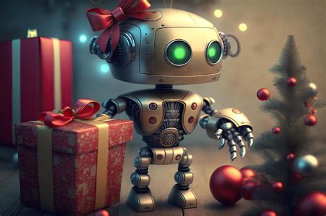 Cadre De No L Avec Un Robot Mignon Tenant Une Bo Te Cadeau Et Du Gui En