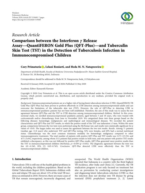 Pdf Comparison Between The Interferon γ Release Assay—quantiferon Gold Plus Qft Plus—and