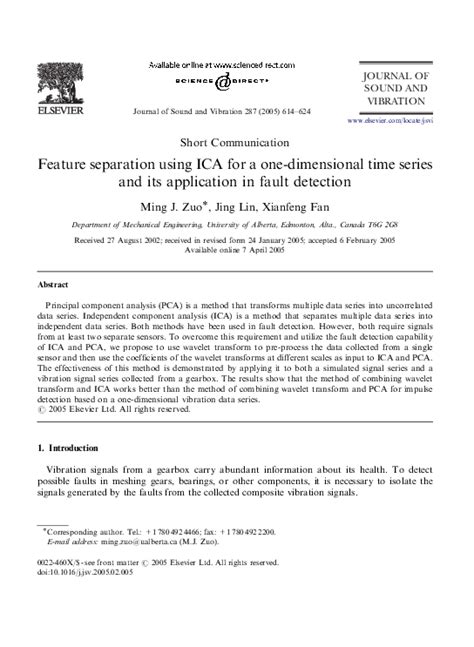 Pdf Feature Separation Using Ica For A One Dimensional Time Series And Its Application In