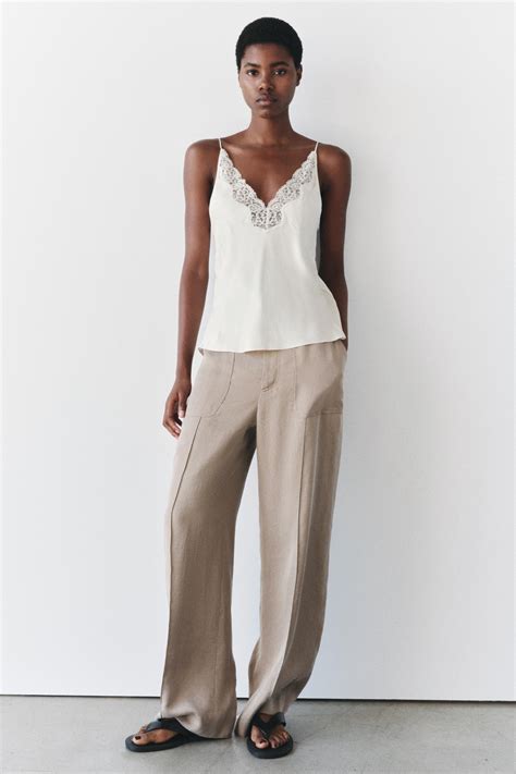 Zw Collection Satin Lace Top Ecru Zara Uae Dubaisharjahajman