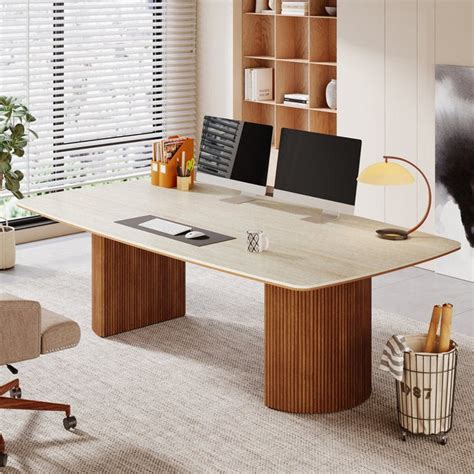 Tribesigns 78 7 Executive Desk Travertine Slab Computer Desk