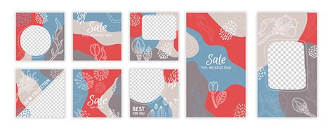 소셜 미디어에 대한 꽃 게시물 및 스토리 템플릿 세트 소셜 네트워크 홍보를 위한 배경 레이아웃 설계 0명에 대한 스톡 벡터 아트 및 기타 이미지 Istock