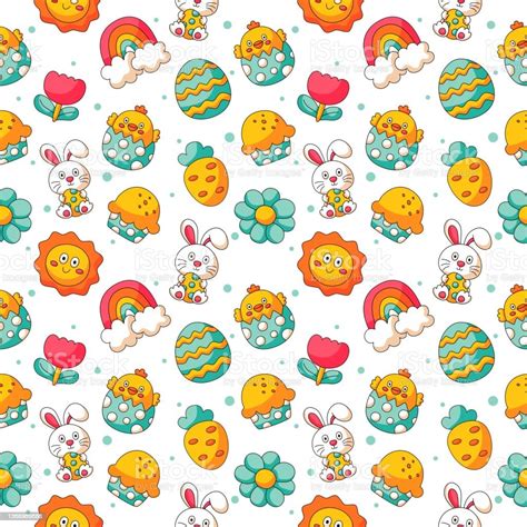 ハッピーイースターの日かわいいシームレスなパターンバニーとニンジン白い背景に隔離されたウサギベクトルイラストレーション いたずら書きの
