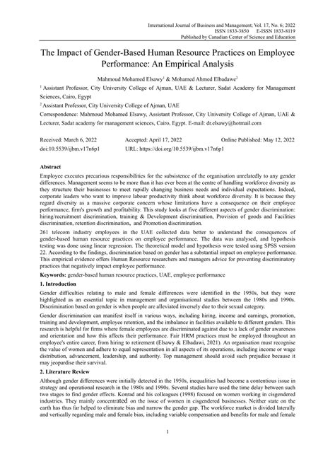 PDF The Impact Of Gender Based Human Resource Practices On Employee Performance An Empirical