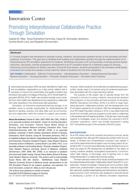 Pdf Promoting Interprofessional Collaborative Practice Through Simulation