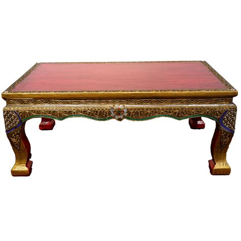 โต๊ะกล่องธรรม Tbr 6 สีแดงเก่า ลายเส้นรักสมุกลายไทย 50x80x33 ซม Thaiboran