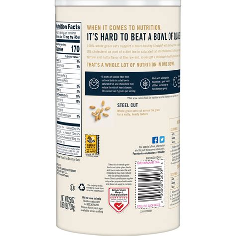 Quaker Steel Cut Oats Nutrition Label Besto Blog