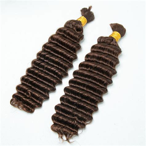 4 Medium Brown Deep Wave Bulk Hair Extensions For Braiding Ywigs