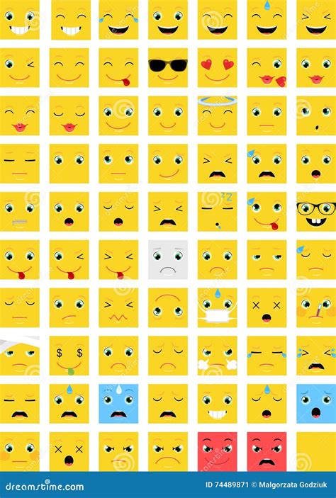 Sistema Cuadrado Del Vector De Los Emoticons Stock De Ilustración