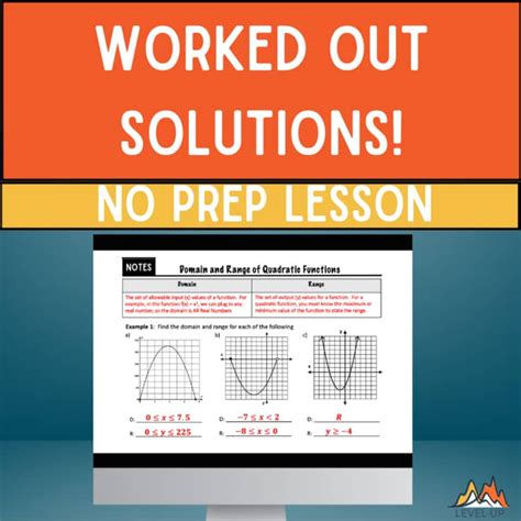 Domain And Range Of Quadratic Functions Lesson Notes Self Checking Worksheet