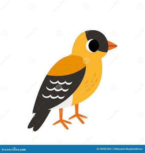 Vector Illustration Of Cute Cartoon American Goldfinch Bird Isolated On