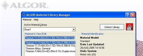 Algor Material Data Export