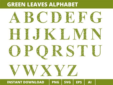 Green Leaves Alphabet Clipart Leaf Alphabet Png Svg Eps Ai Leaf Font Flower Alphabet