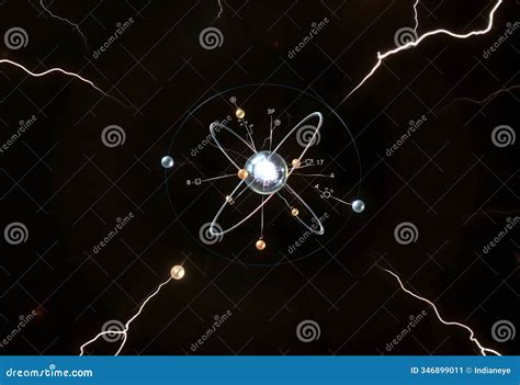 A Glowing Sphere With Three Balls Surrounding It Illustrating Atomic Structure Nucleus And