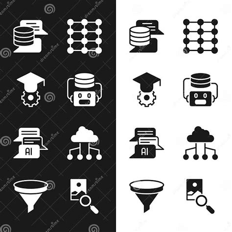 Set Artificial Intelligence Robot Graduation Cap Server Data Neural