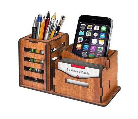 Brown Card Holders Multipurpose Wooden Desk Organizer For Promotional