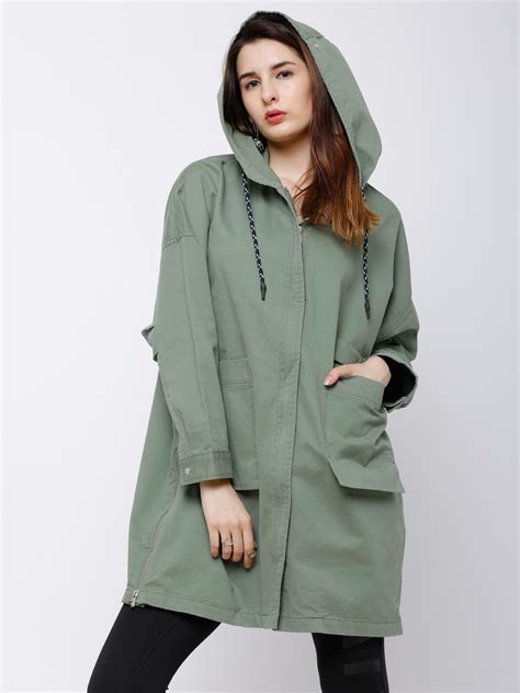 Buy Tokyo Talkies Women Olive Green Solid Denim Jacket Jackets For