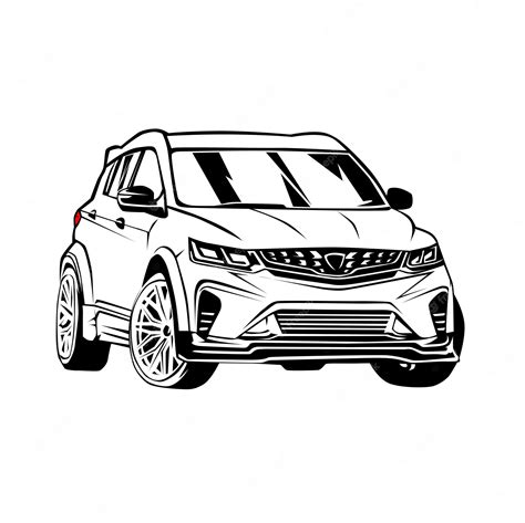 Suv 자동차 그리기 흑백 벡터 프리미엄 벡터