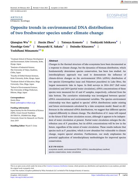 Pdf Opposite Trends In Environmental Dna Distributions Of Two