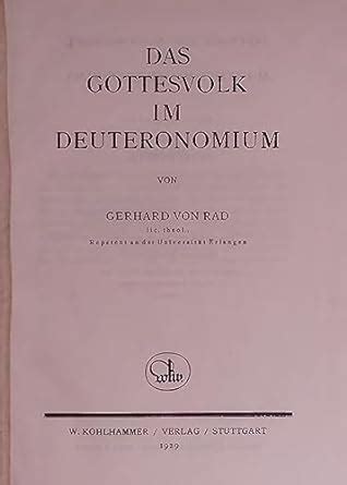 DAS GOTTESVOLK IM DEUTERONOMIUM RAD GERHARD VON Amazon de Bücher
