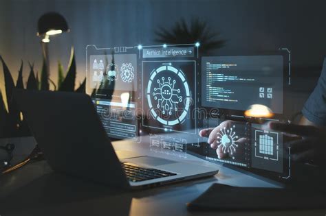Advanced Artificial Intelligence Technology Futuristic Digital Interface Screen Modern Laptop