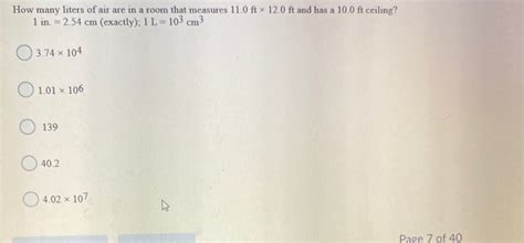 Solved How Many Liters Of Air Are In A Room That Measures