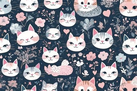 Cute Girl Cat Patterns Design Love Premium Ai Generated Image