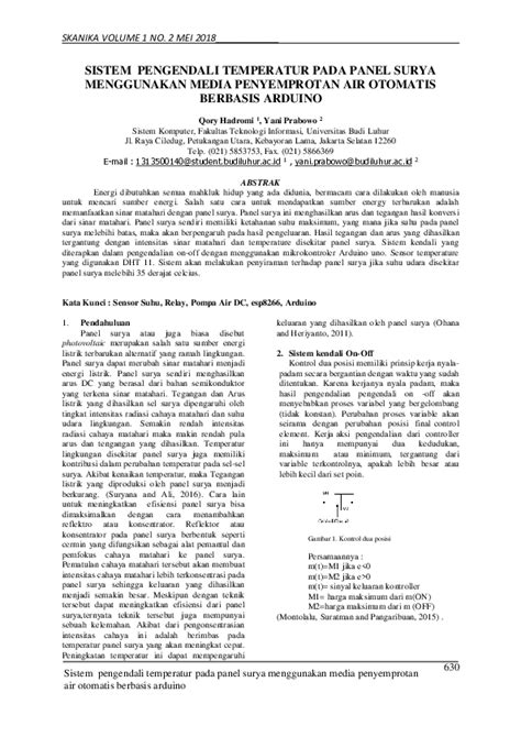 Pdf Sistem Pengendali Temperatur Pada Panel Surya Menggunakan Media Penyemprotan Air Otomatis