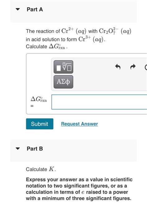 Solved Part A The Reaction Of Cr2 Aq With Cr202 Aq In Chegg Com