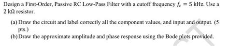 Solved Design A First Order Passive Rc Low Pass Filter With