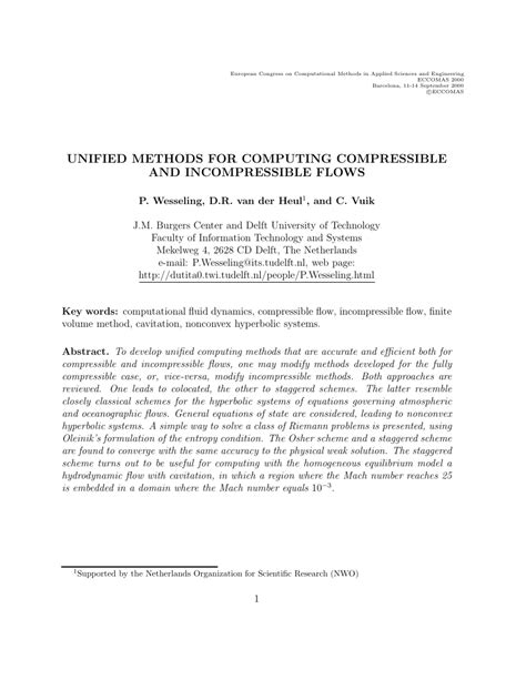 Pdf Unified Methods For Computing Compressible And Incompressible Flows