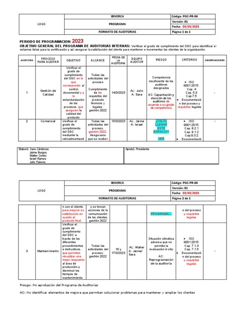 Programa De Auditoria 3 Pdf Auditoría Business