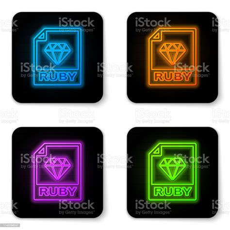 發光霓虹燈 Ruby 檔文檔圖示下載紅寶石按鈕圖示隔離在白色背景檔符號黑色正方形按鈕向量插圖向量圖形及更多javascript圖片