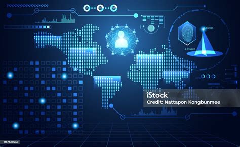 디지털 데이터 차트 통신 컴퓨팅 및 하이테크 미래 디자인 배경에 원 퍼센트 활력 혁신의 추상 기술 Ui 미래지도 Hud