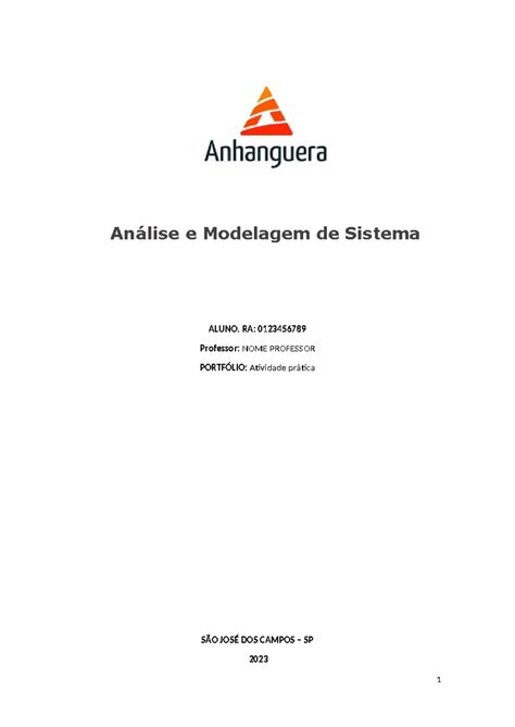 Analise Modelagem Sistema Análise e Modelagem de Sistema ALUNO RA