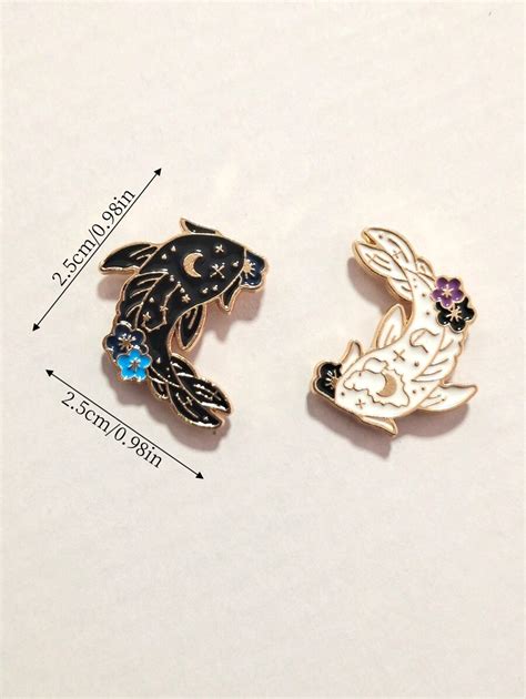 Pcs Set Black White Koi Fish Design Brooch With Star Moon Printed Fashion Creative Couple