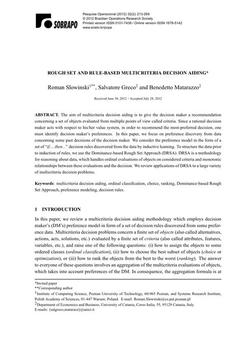 Pdf Rough Set And Rule Based Multicriteria Decision Aiding