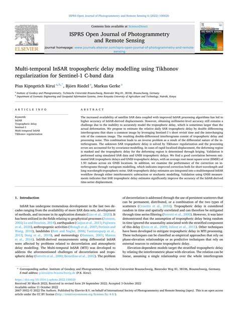 Pdf Multi Temporal Insar Tropospheric Delay Modelling Using Tikhonov