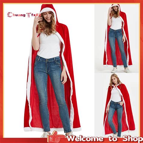 Christmas Cloak Santa Claus Cloak Hooded Cape Costume For Women Cosplay