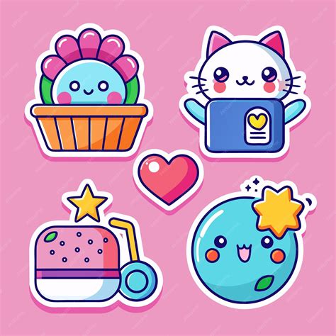 Premium Vector A Colorful Collection Of Cute Stickers Featuring A Cat