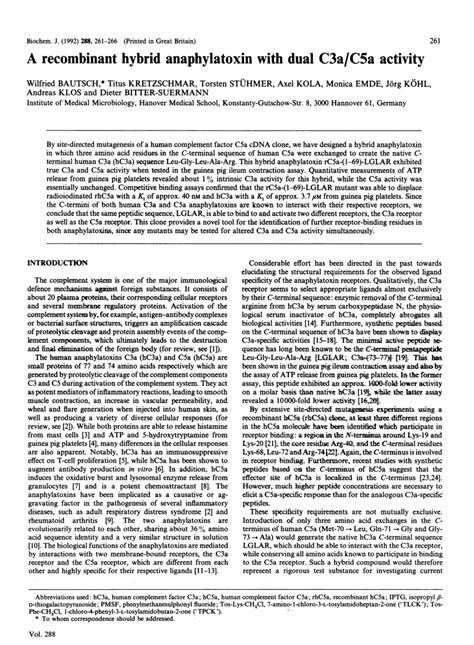 Pdf A Recombinant Hybrid Anaphylatoxin With Dual C3ac5a Activity