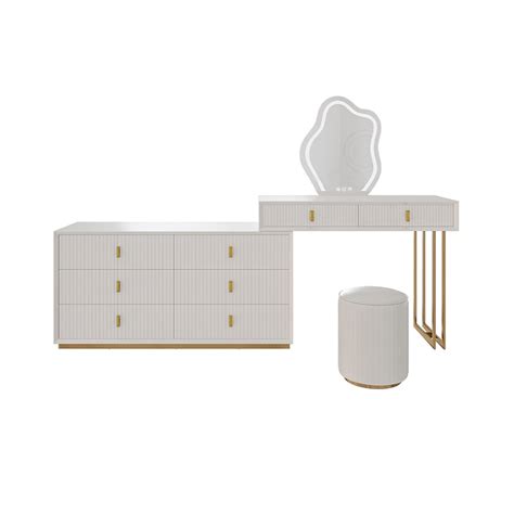 Modern White Makeup Vanity Set With 6 Drawer Cabinet Dressing Table