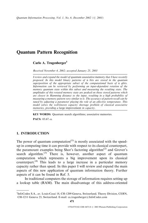pdf quantum pattern recognition