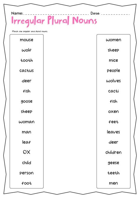 Irregular Nouns Worksheet