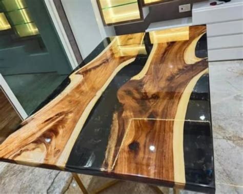 Wood Rectangular Epoxy Dining Table Black Resin Sofa Table Furniture