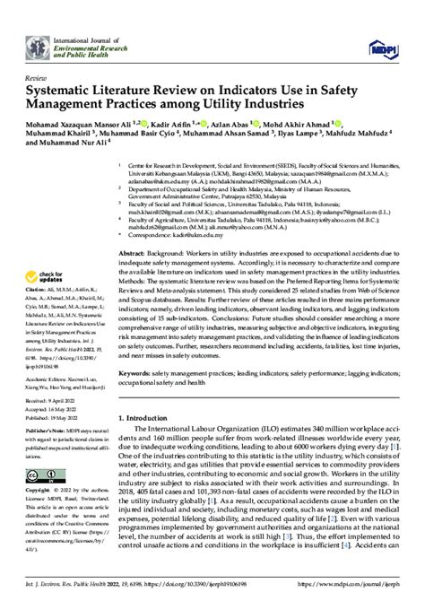 Pdf Systematic Literature Review On Indicators Use In Safety