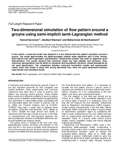 Pdf Two Dimensional Simulation Of Flow Pattern Around A Groyne Using